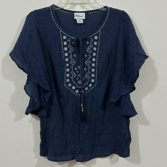 Liz Claiborne | Tops | Liz Claiborne Embroidered Navy Blue Butterfly ...